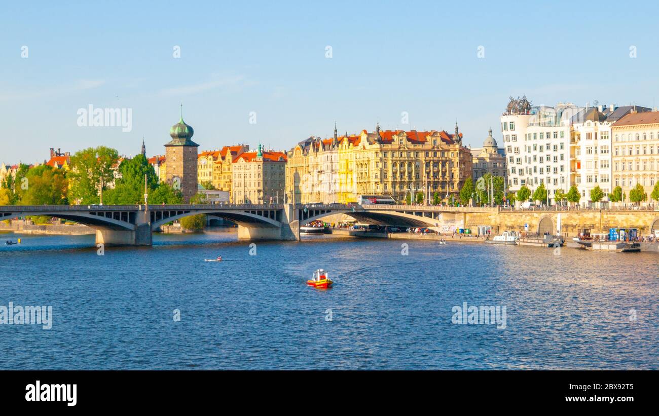 Masaryk Embankment with and Sitkovska water tower Palacky Bridge over ...