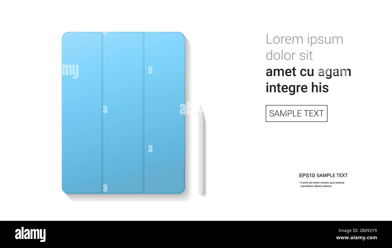 closed tablet with stylus isolated on white background realistic mockup ...