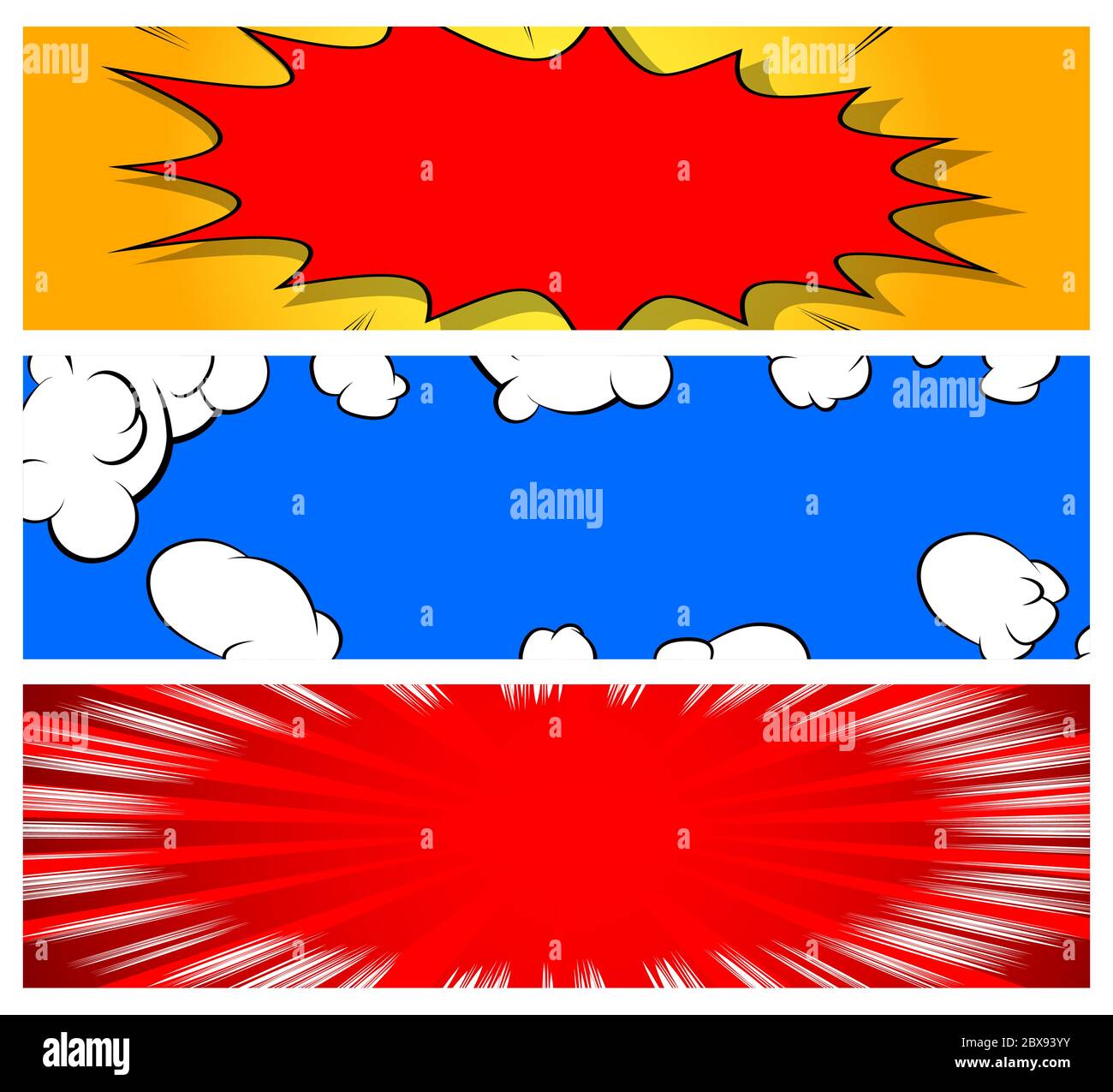 Vector background set in comic book style. Retro pop art design. Long ...