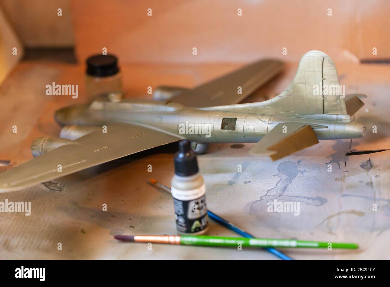 Scale model of WW2 B17 F model aircraft in process of construction, UK ...