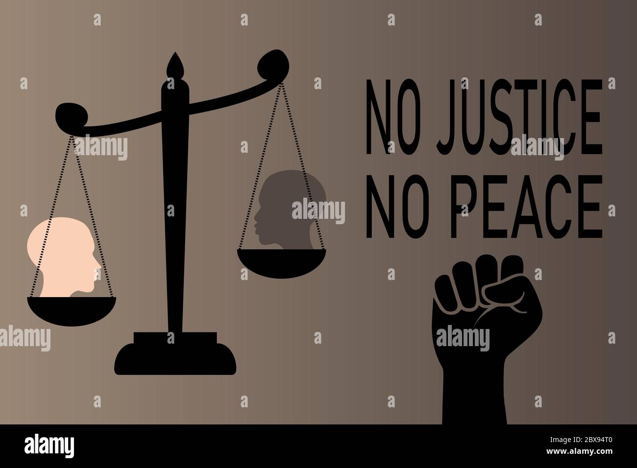 Vector illustration of racial injustice with the text "No Justice, No ...