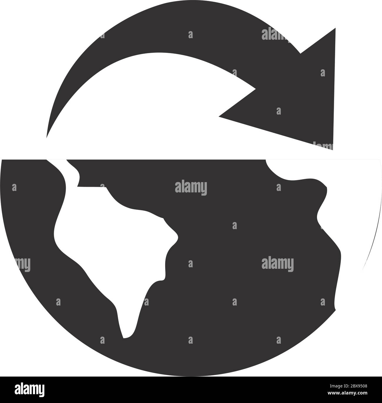 arrow and half planet icon over white background, silhouette style ...