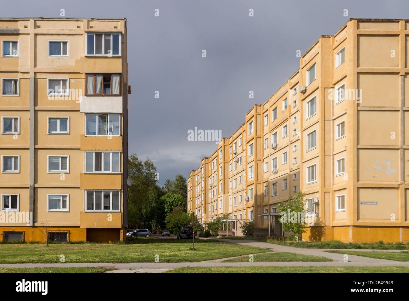 Apartment building based on a post-soviet architecture style in a ...