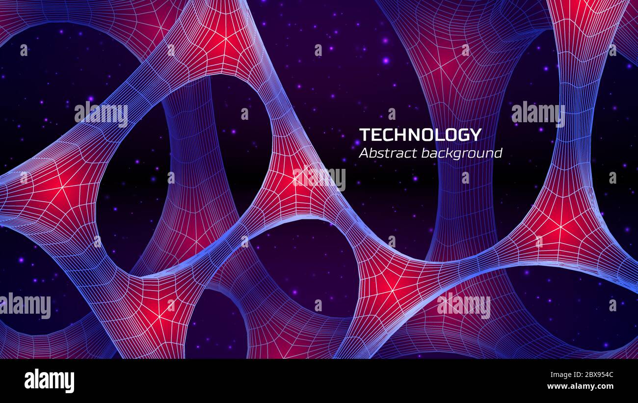 Abstract technology background with connected cells and lightened cores ...