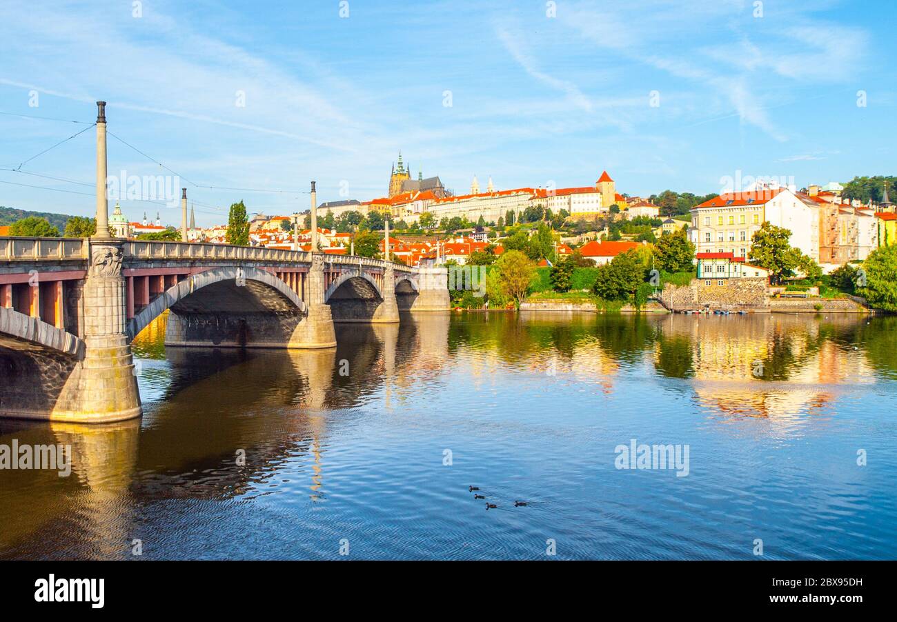 Prague Castle. View from Manes Bridge in Prague, Czech Republic Stock ...