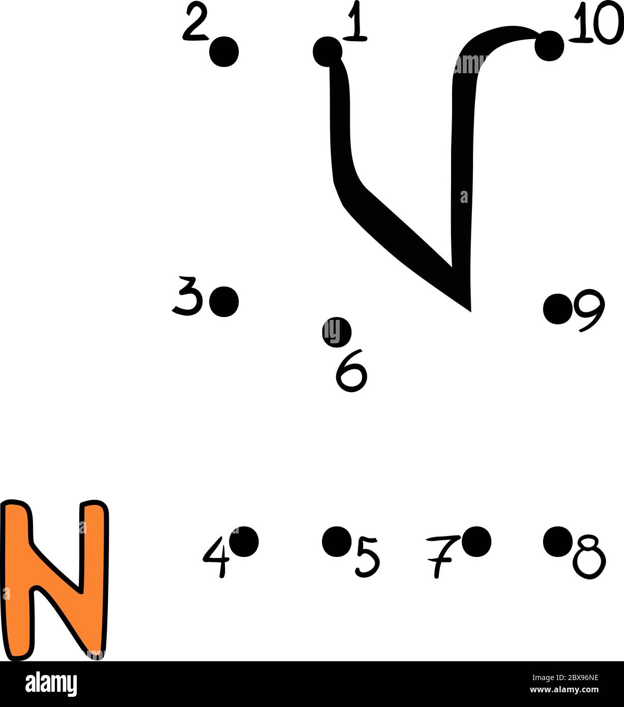 Numbers game for children, education dot to dot game Letter N Stock ...