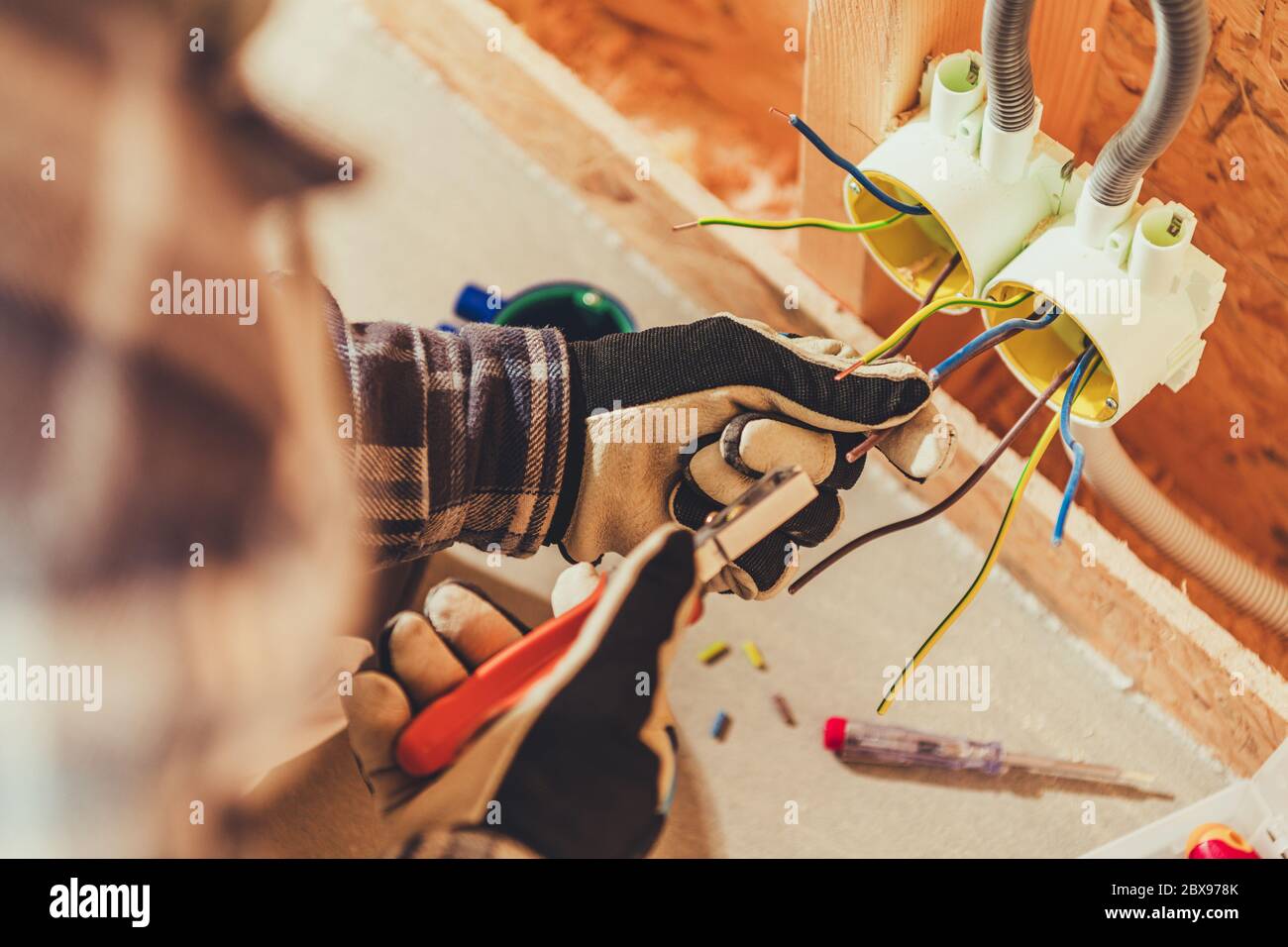 Electric Outlets Installation Inside Residential Building Close Up ...