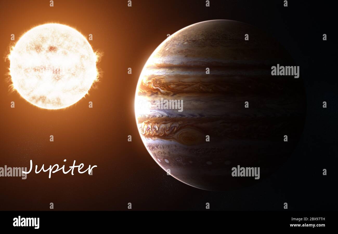 Jupiter against background of Sun. Solar system Stock Photo - Alamy