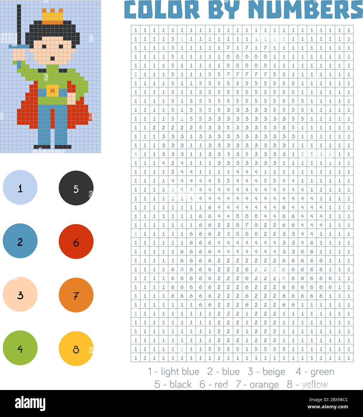Color by number, education game for children, Prince Stock Vector Image ...