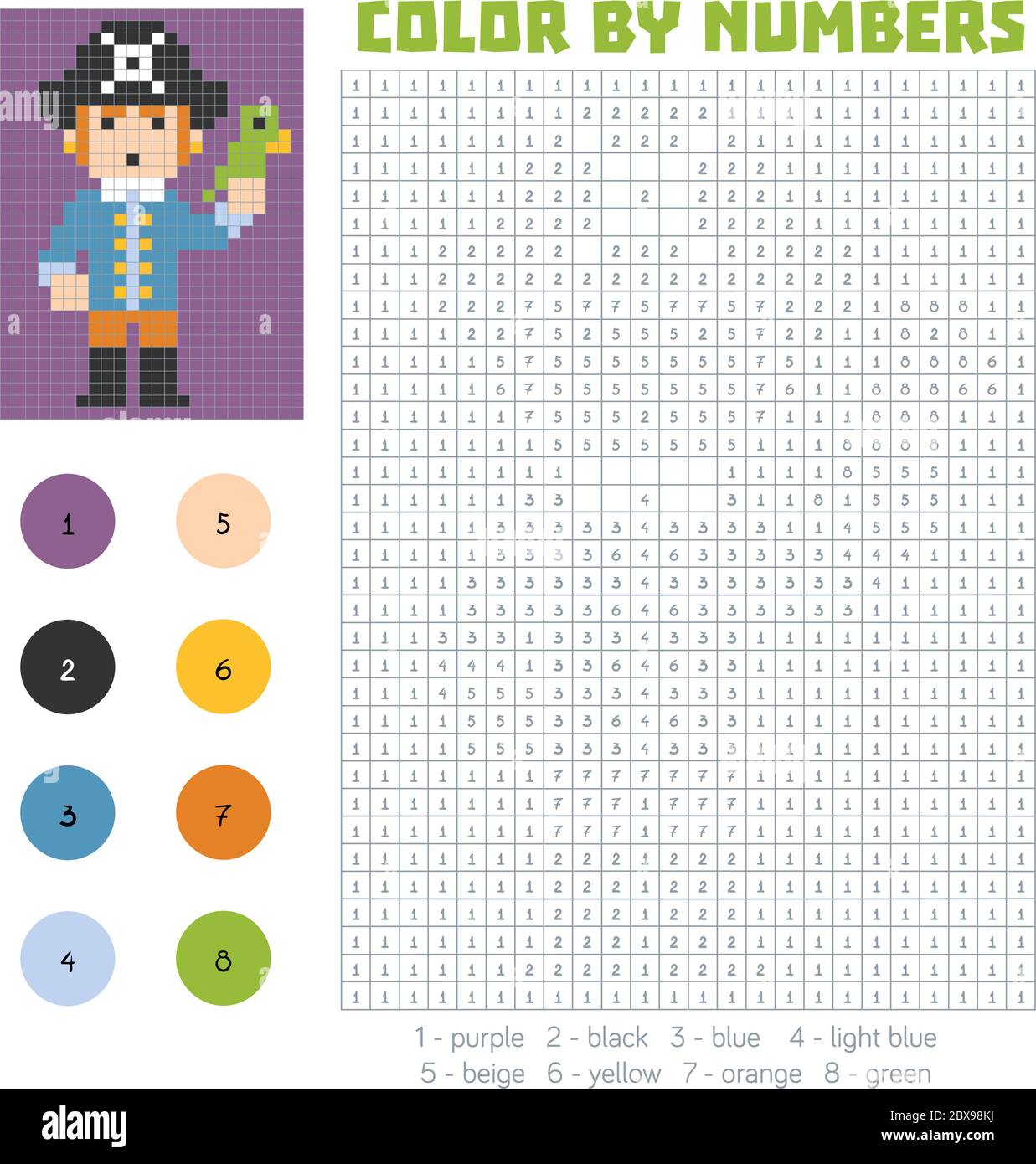 Color by number, education game for children, Pirate Stock Vector Image ...