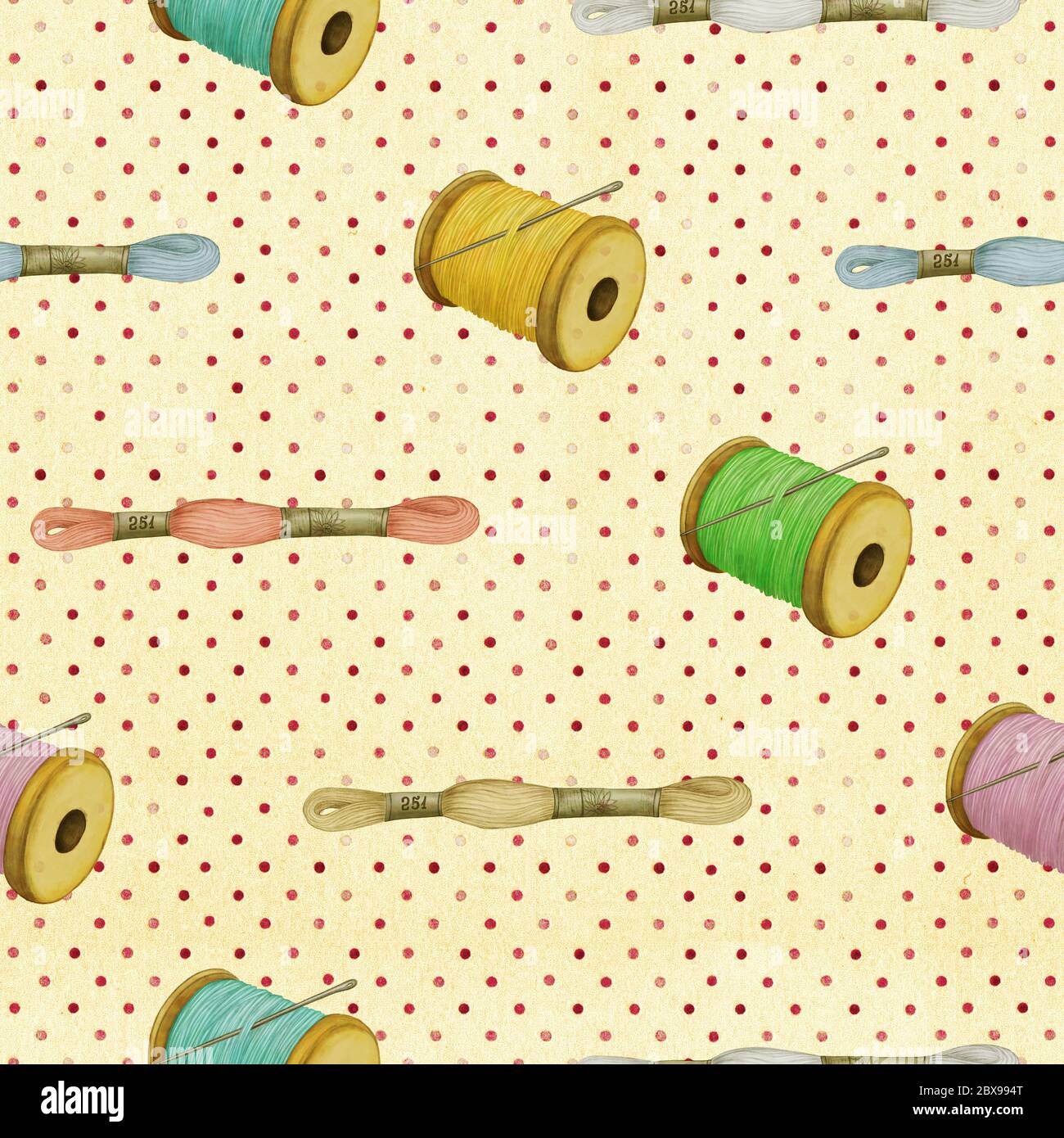 Hand drawn sewing threads, seamless pattern Stock Photo - Alamy