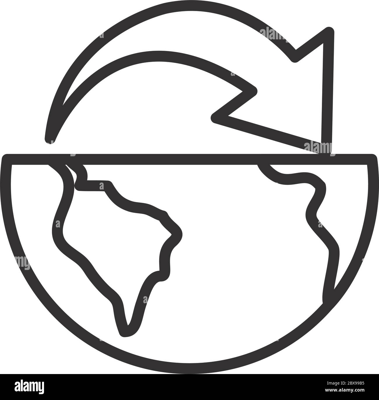 arrow and half planet icon over white background, line style, vector ...