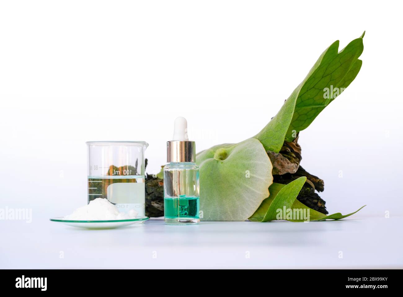 Cosmetic chemicals ingredient on white laboratory table. Cetyl esters ...