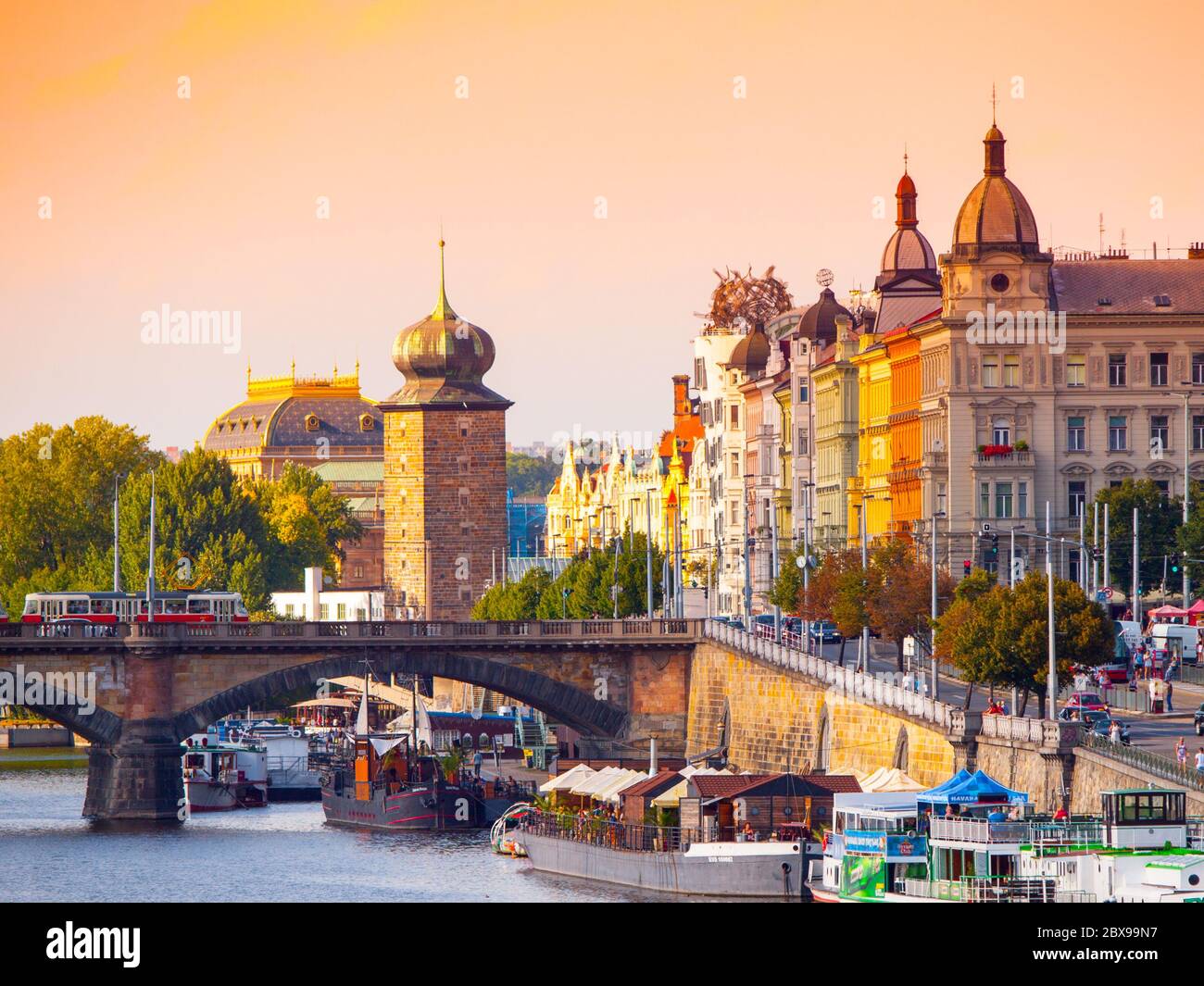 Masaryk Embankment with and Sitkovska water tower Palacky Bridge over ...