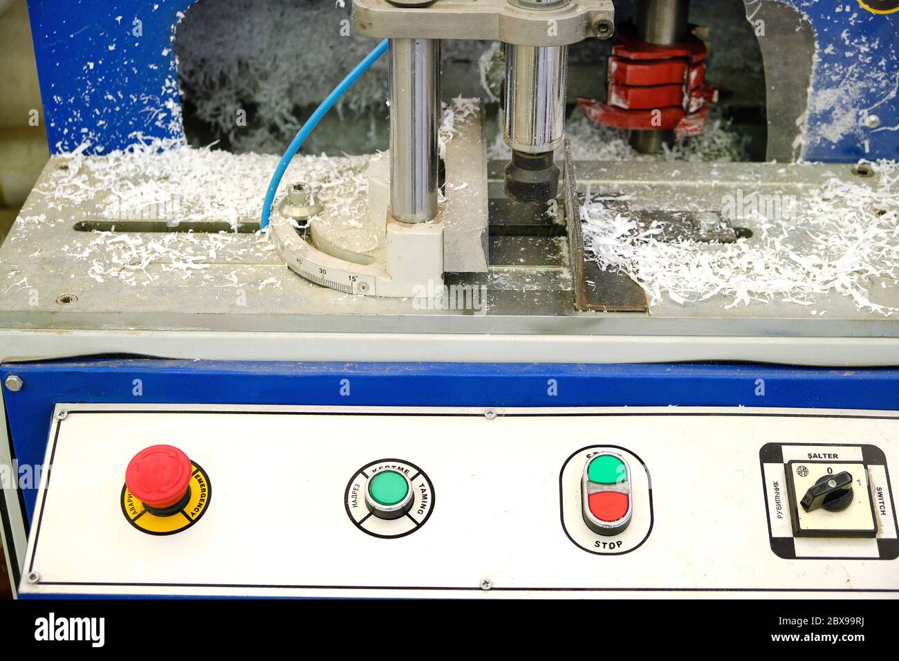 Industrial machine with control panel buttons and switches Stock Photo ...