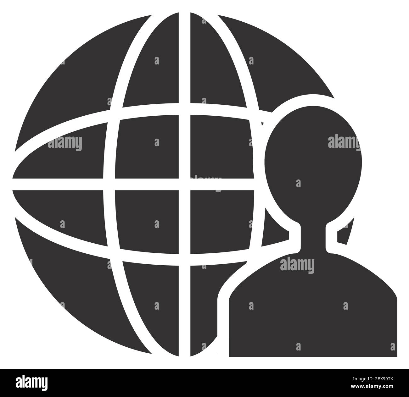 global sphre and avatar icon over white background, silhouette style ...