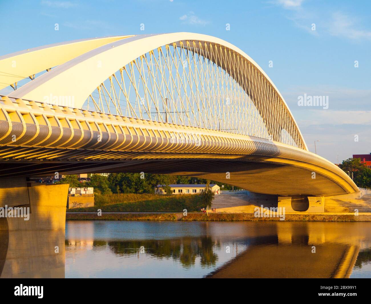 New and modern Troja bridge over Vltava river in Holesovice, Prague ...