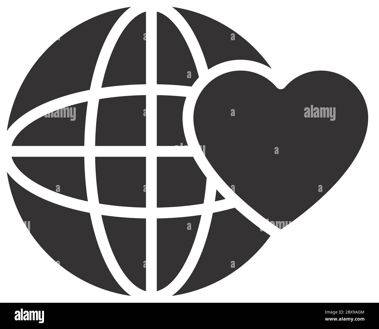 global sphere with heart icon over white background, silhouette style ...