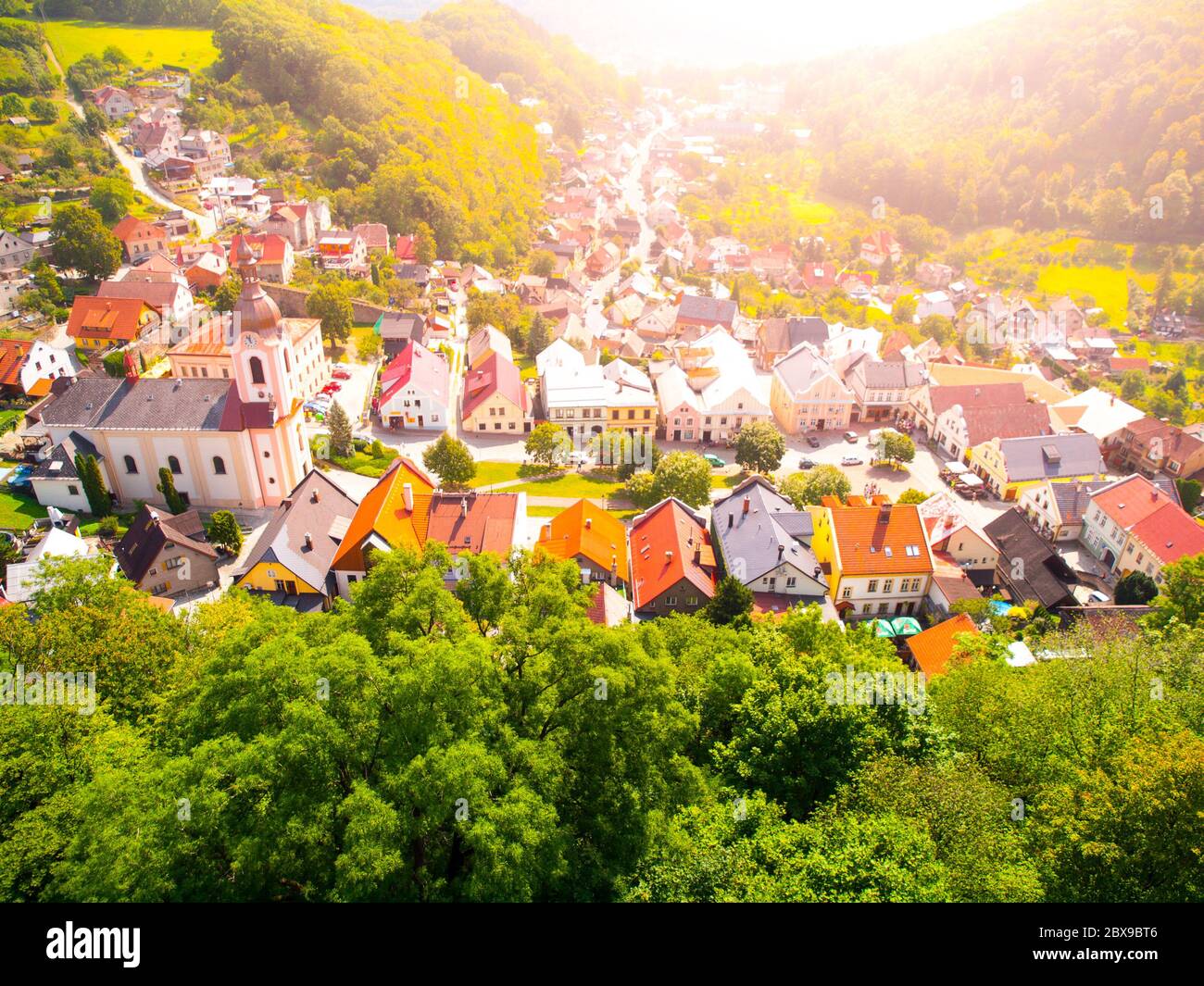 Aerial view of Stramberk, small medieval town in Moravia, Czech ...