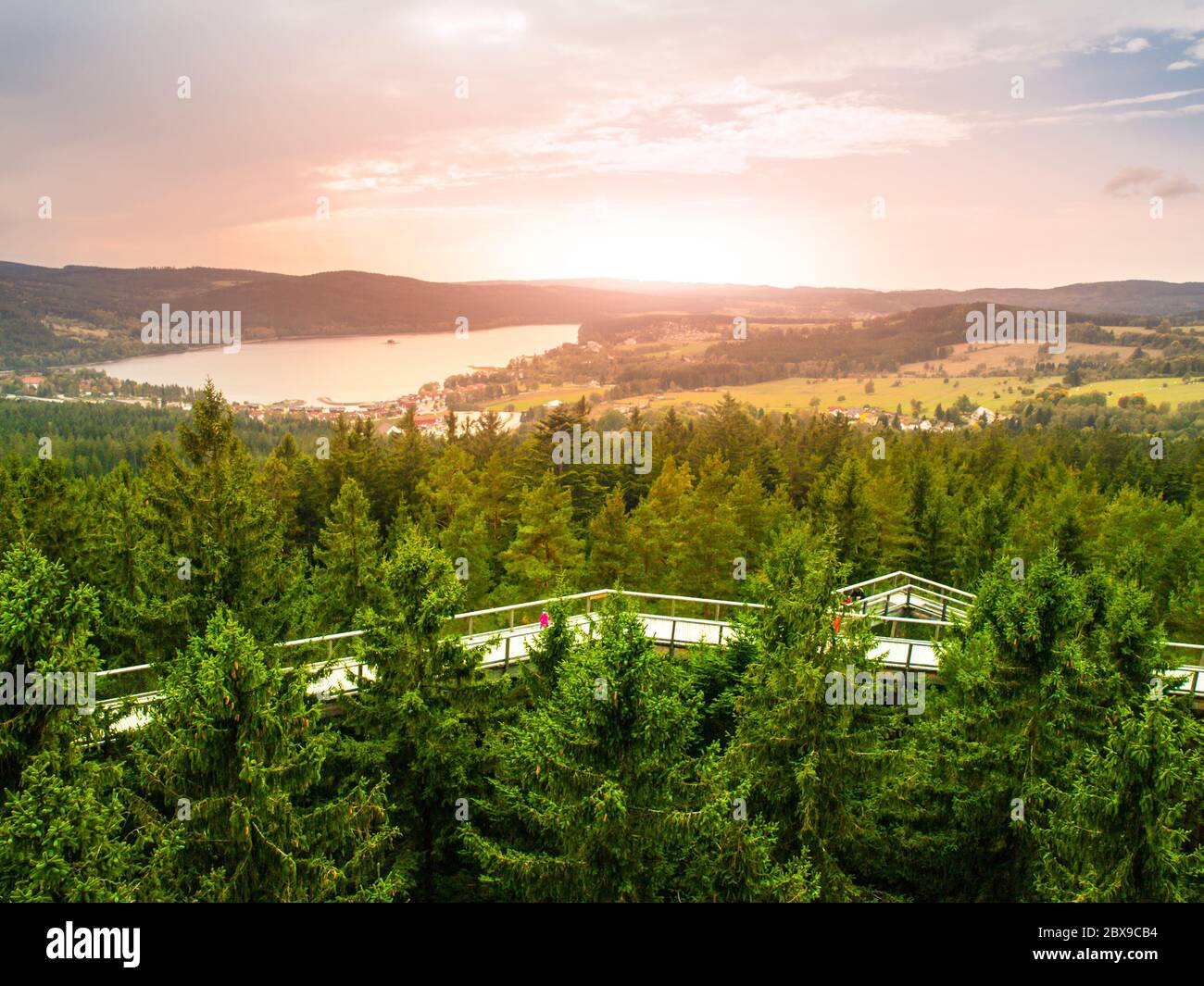 Aerial view of Lipno Dam from Treetop Walkway, Lipno nad Vltavou ...