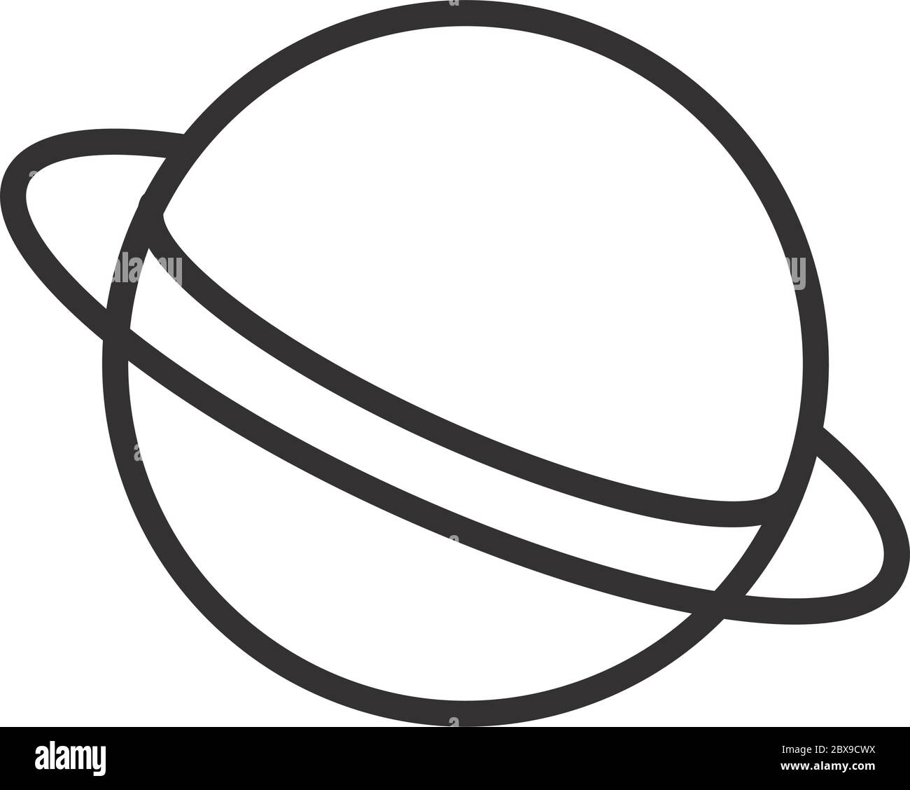 Saturn Planet Icon Over White Background Line Sytle Vector