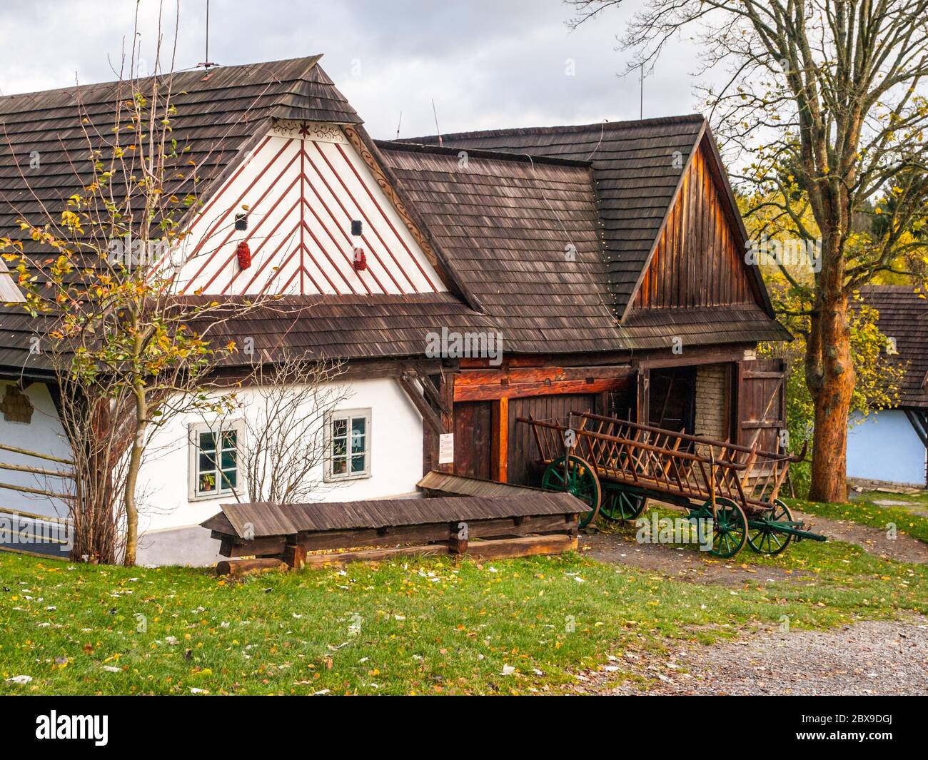 Wooden houses of Vesely Kopec folk museum. Czech rural architecture ...