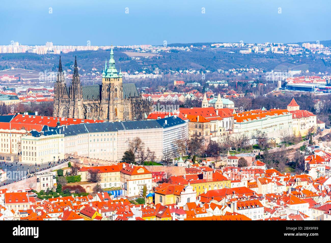 Aerial view of Prague Castle, Czech: Prazsky hrad, with Saint Vitus ...