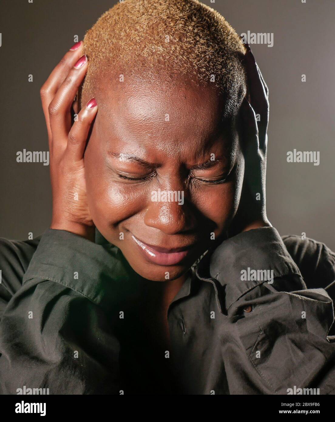 young stylish sad and depressed afro american black woman crying in ...