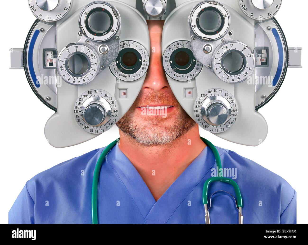 Optometrist specialist doctor smiling happy looking through optometric ...