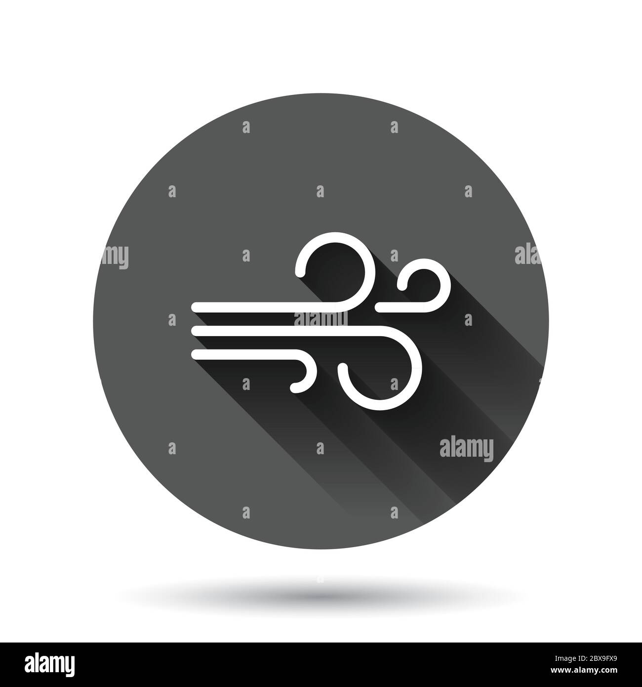 Wind icon in flat style. Air vector illustration on black round ...