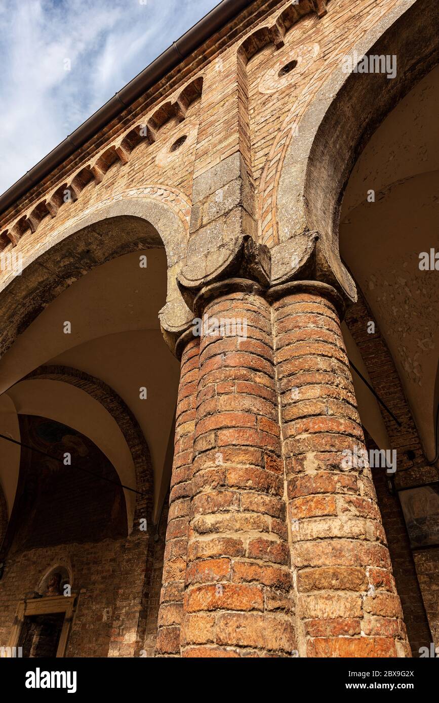 Bologna. Ancient brick columns of the Basilica of Santo Stefano or the ...