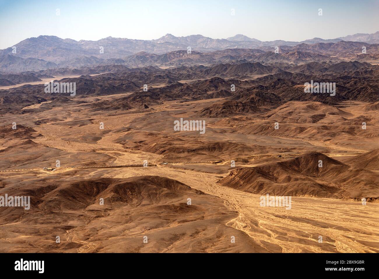 Aerial view of the Sahara desert between the river Nile and the Red Sea ...