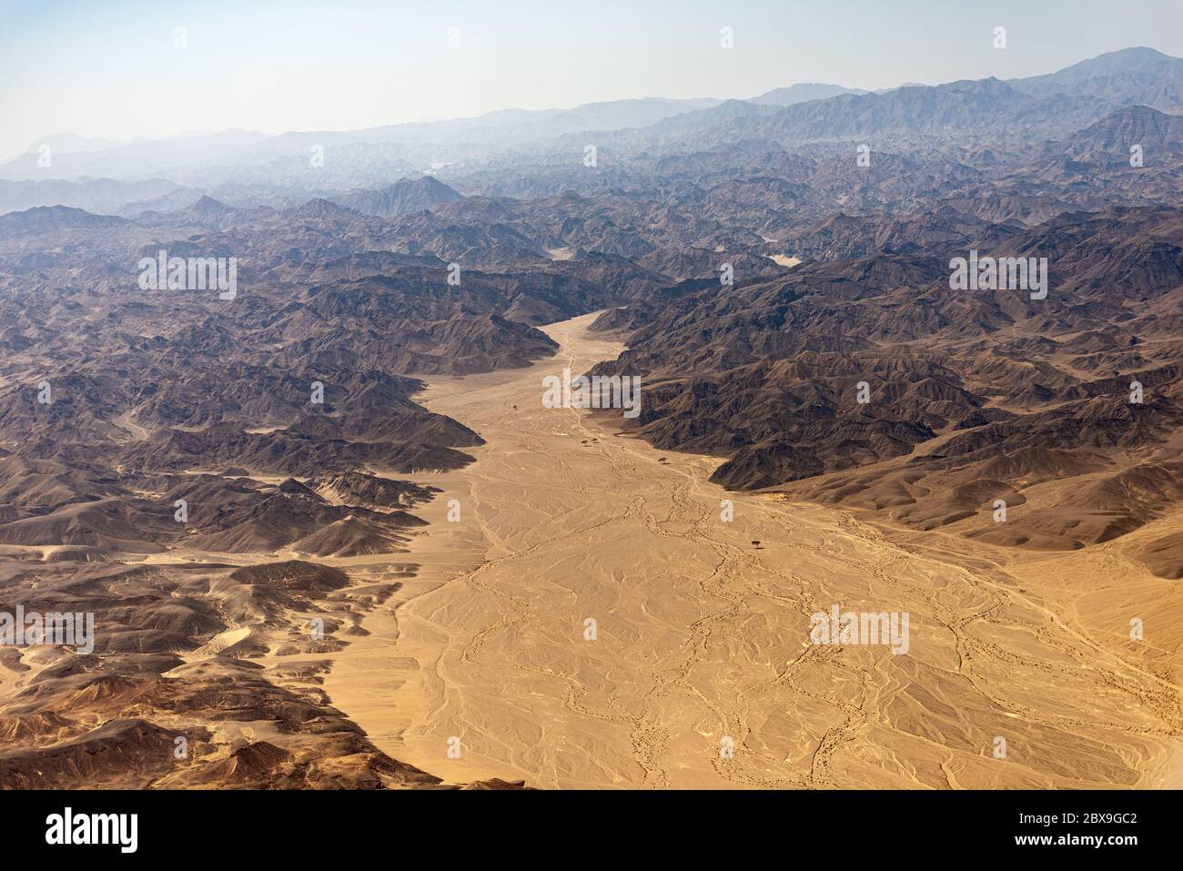 Aerial view of the Sahara desert between the river Nile and the Red Sea ...