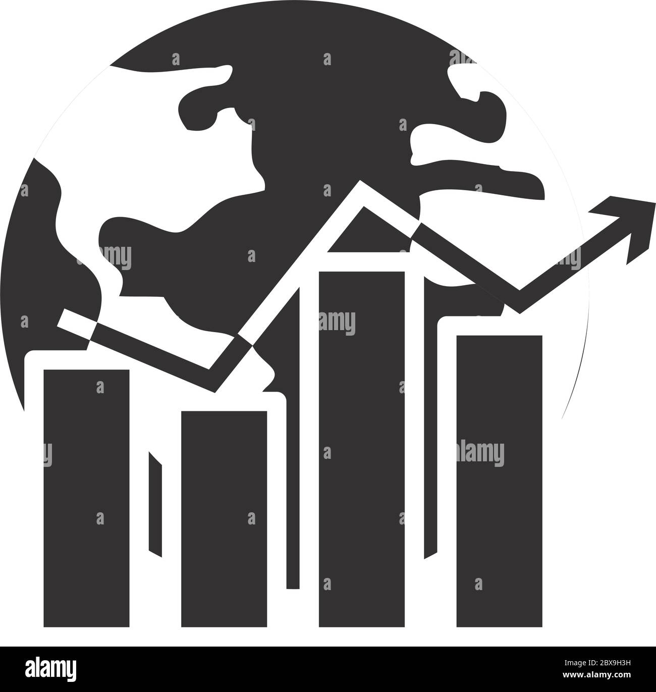 earth planet with graphic bar chart over white background, silhouette ...