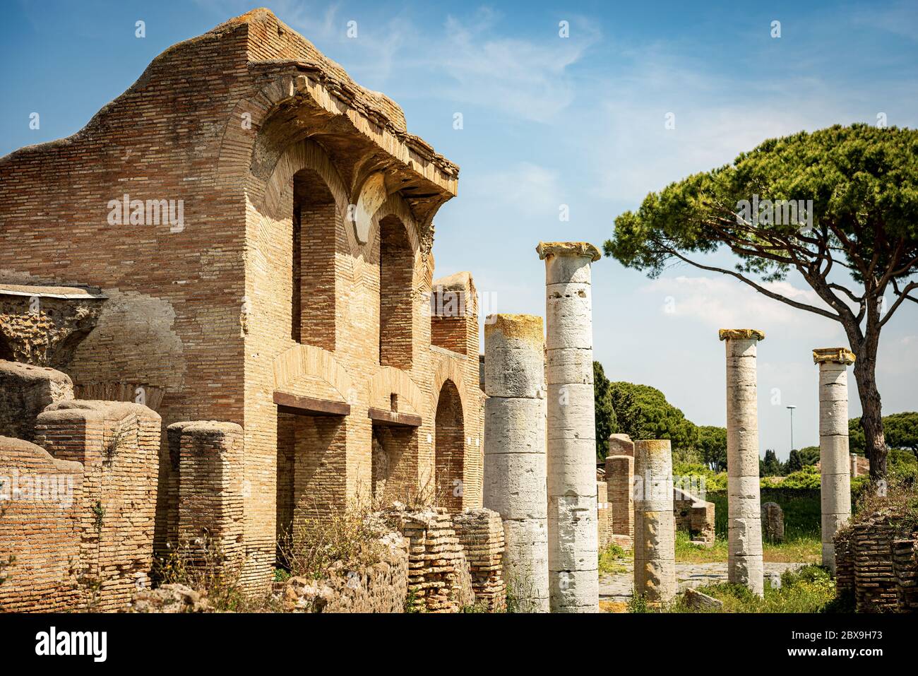 Ancient Roman buildings in Ostia Antica Archaeological Site. Colony founded in the 7th century ...