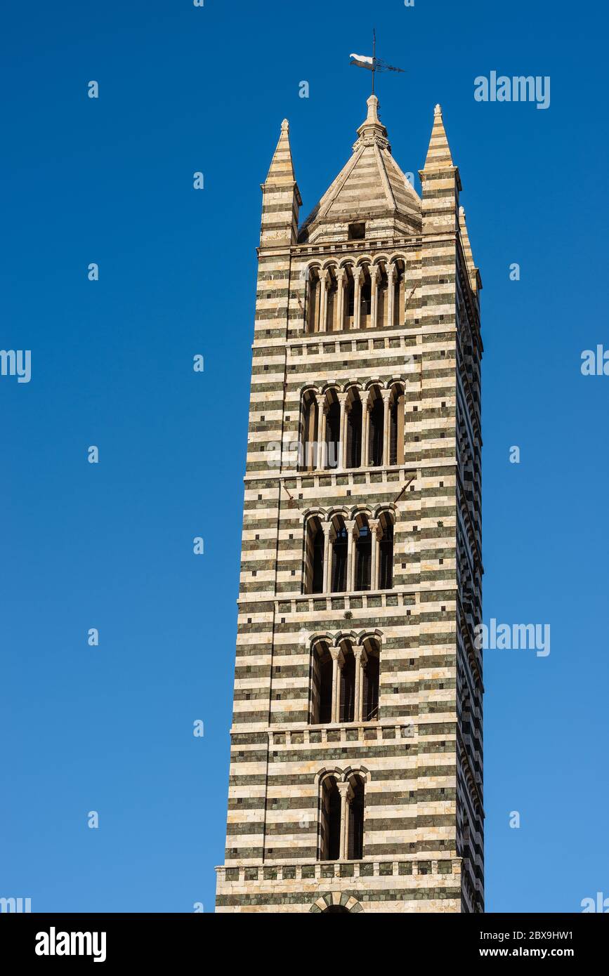 Closeup of the ancient bell tower of the Siena Cathedral (Duomo di ...