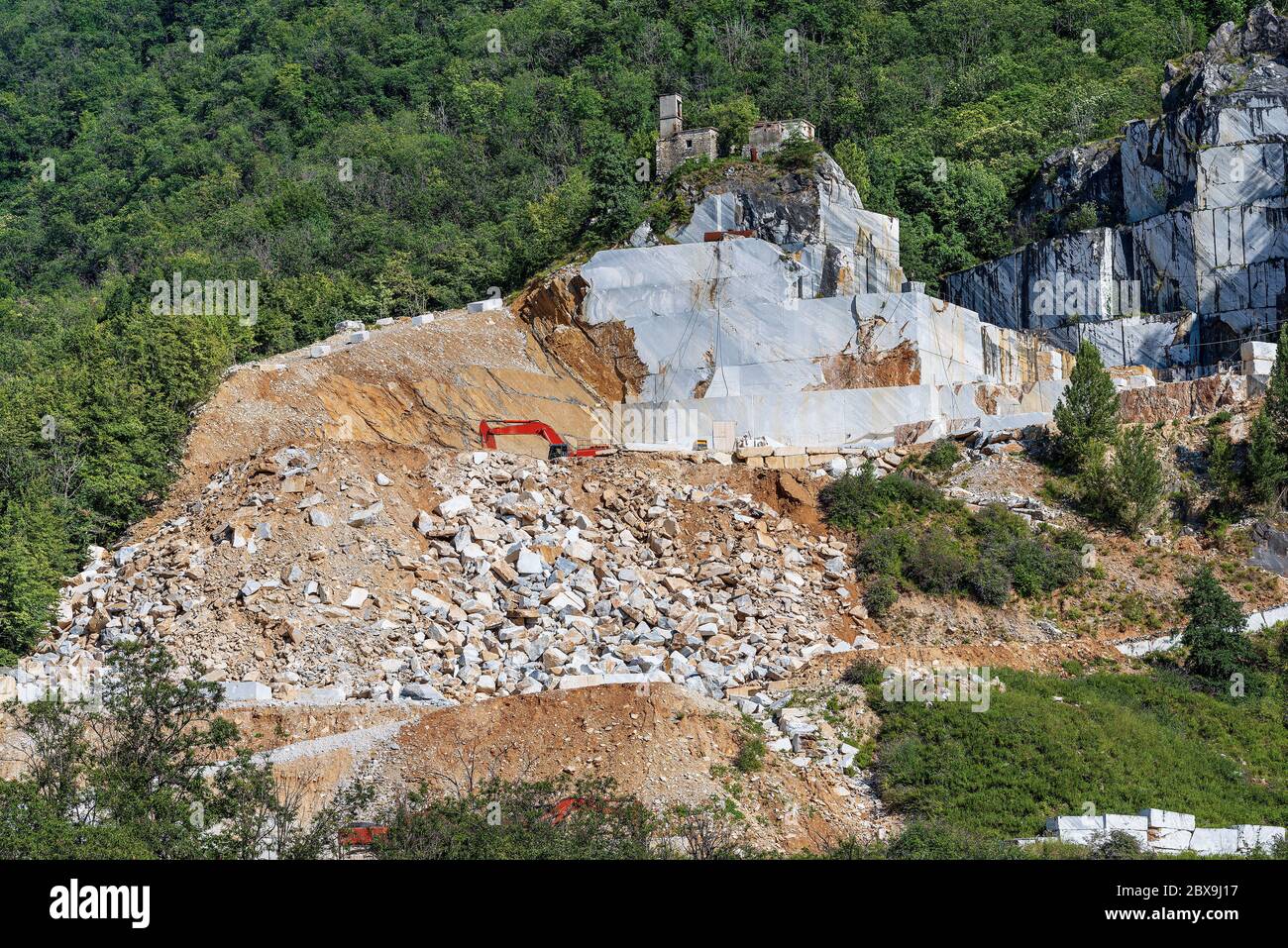 The famous quarries of white Carrara marble in the Apuan Alps, Tuscany ...