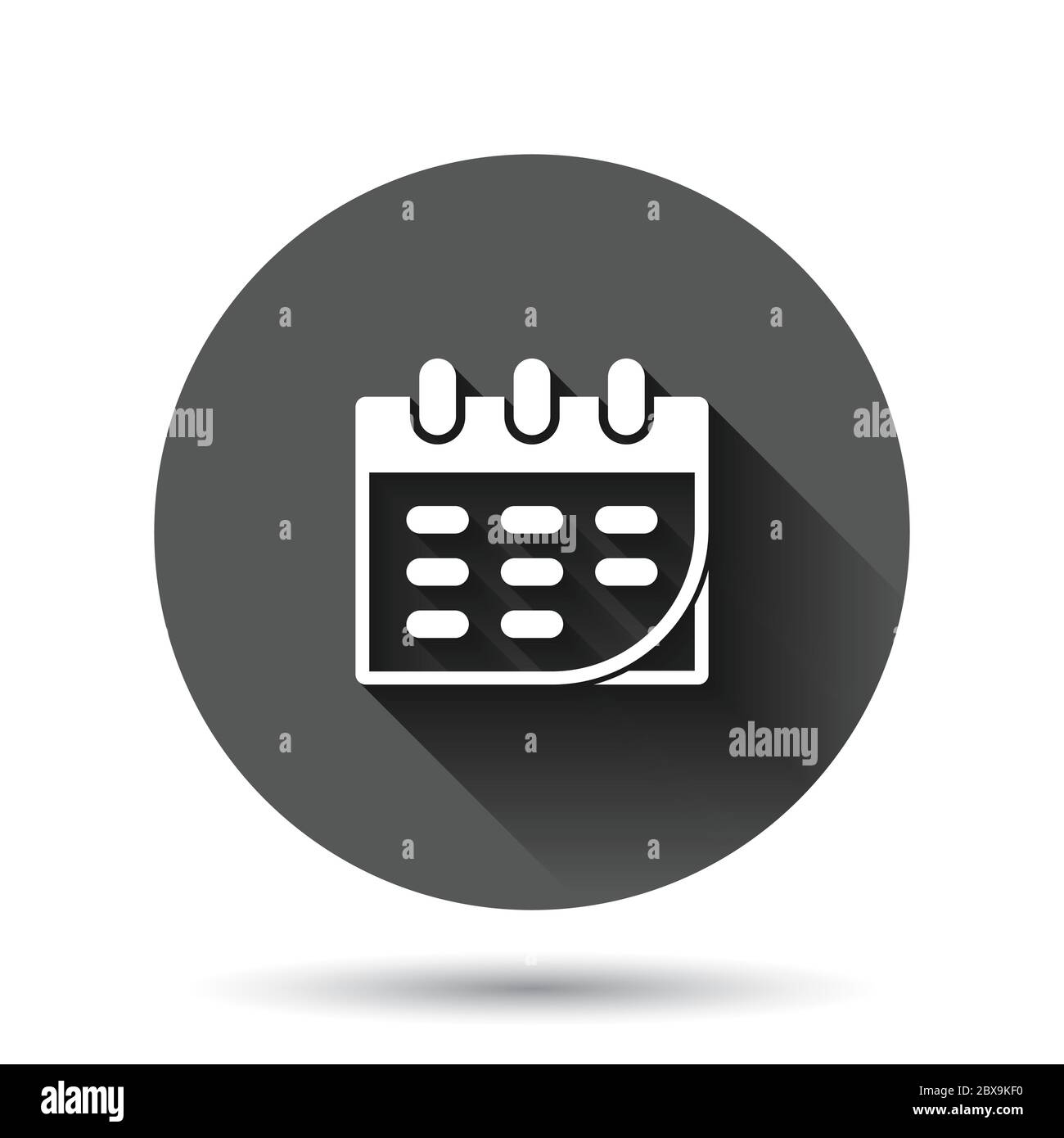 Calendar icon in flat style. Agenda vector illustration on black round ...