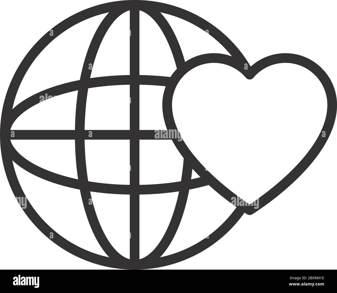 global sphere with heart icon over white background, line style, vector ...