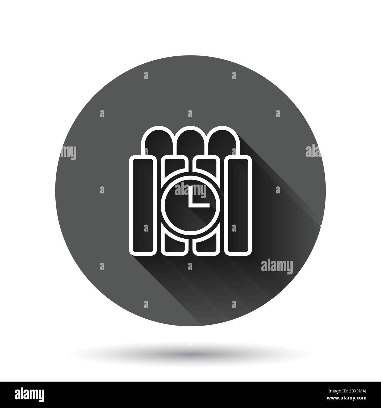 Bomb icon in flat style. Dynamite vector illustration on black round ...