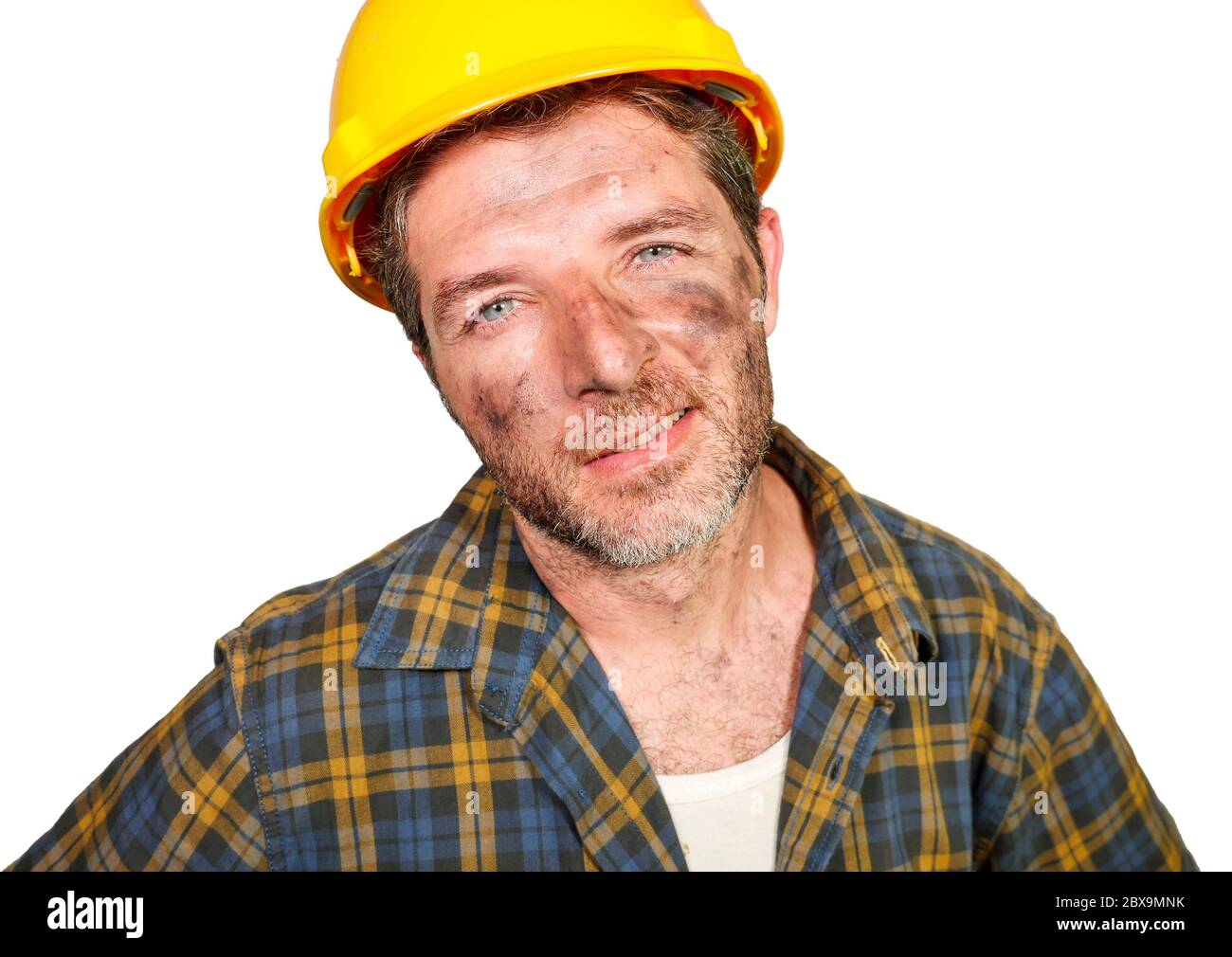 corporate portrait of construction worker. Attractive and happy builder ...