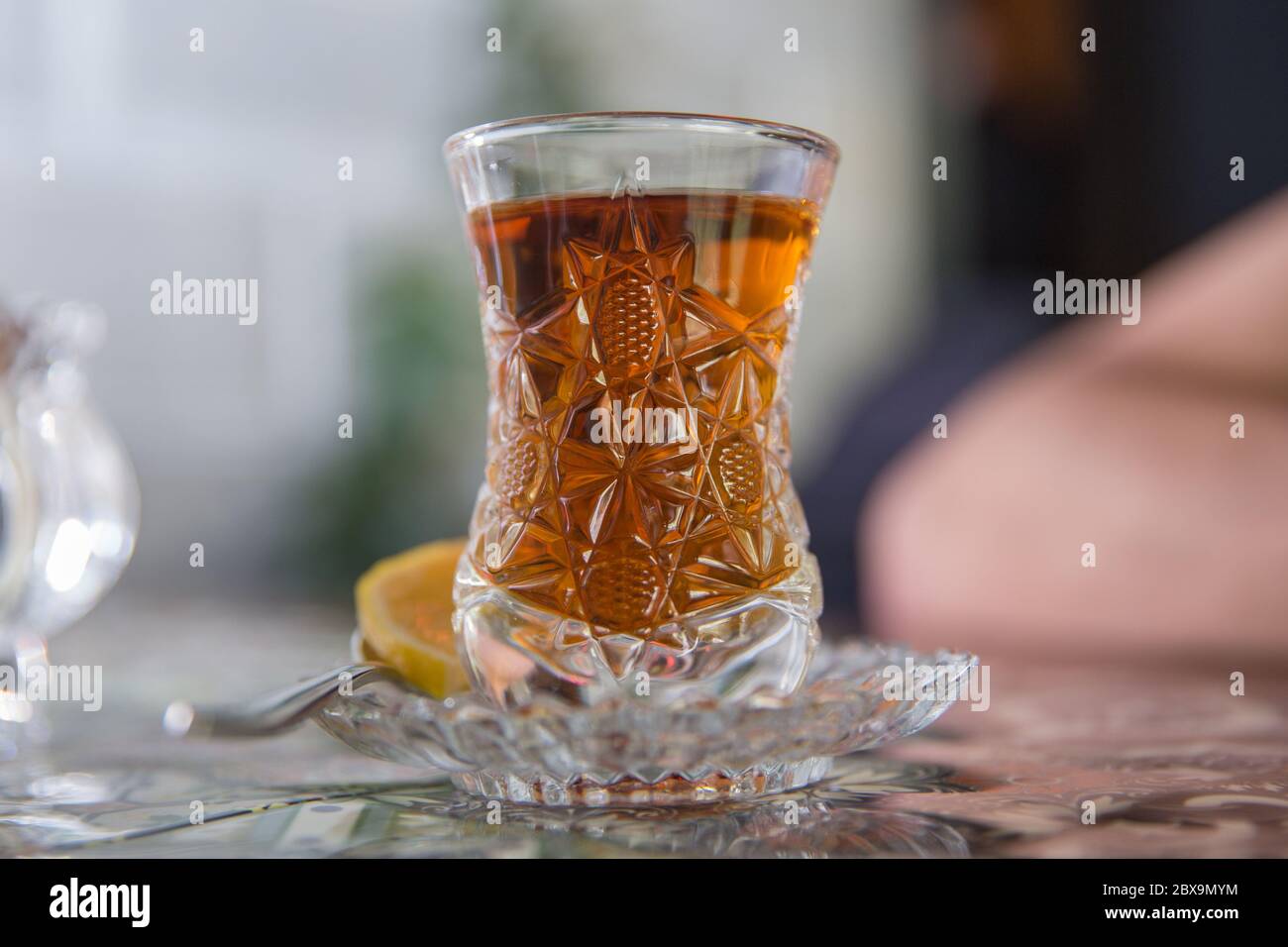 Tea in Azerbaijani traditional armudu pear-shaped glass . Azerbaijan ...