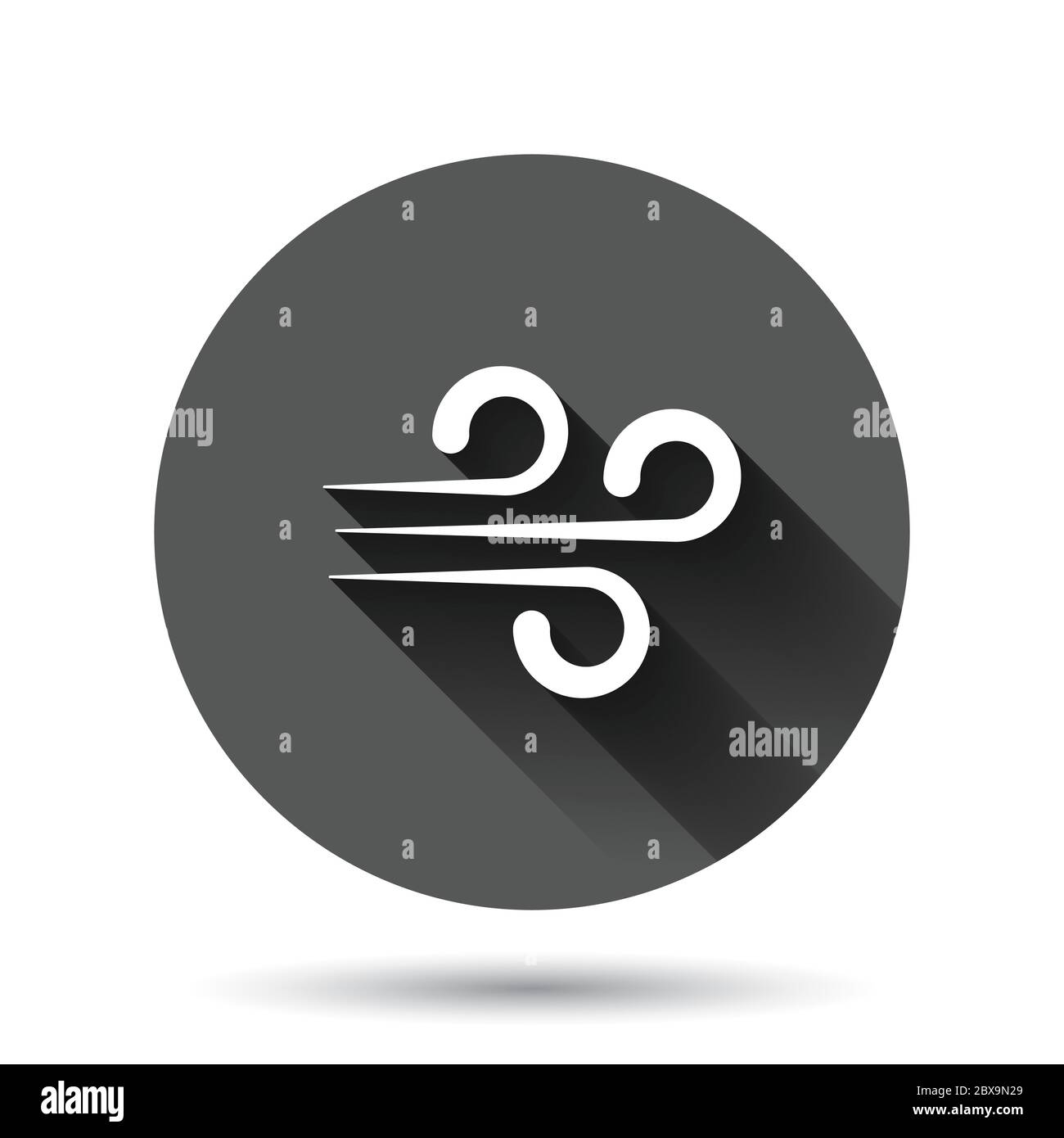 Wind icon in flat style. Air vector illustration on black round ...