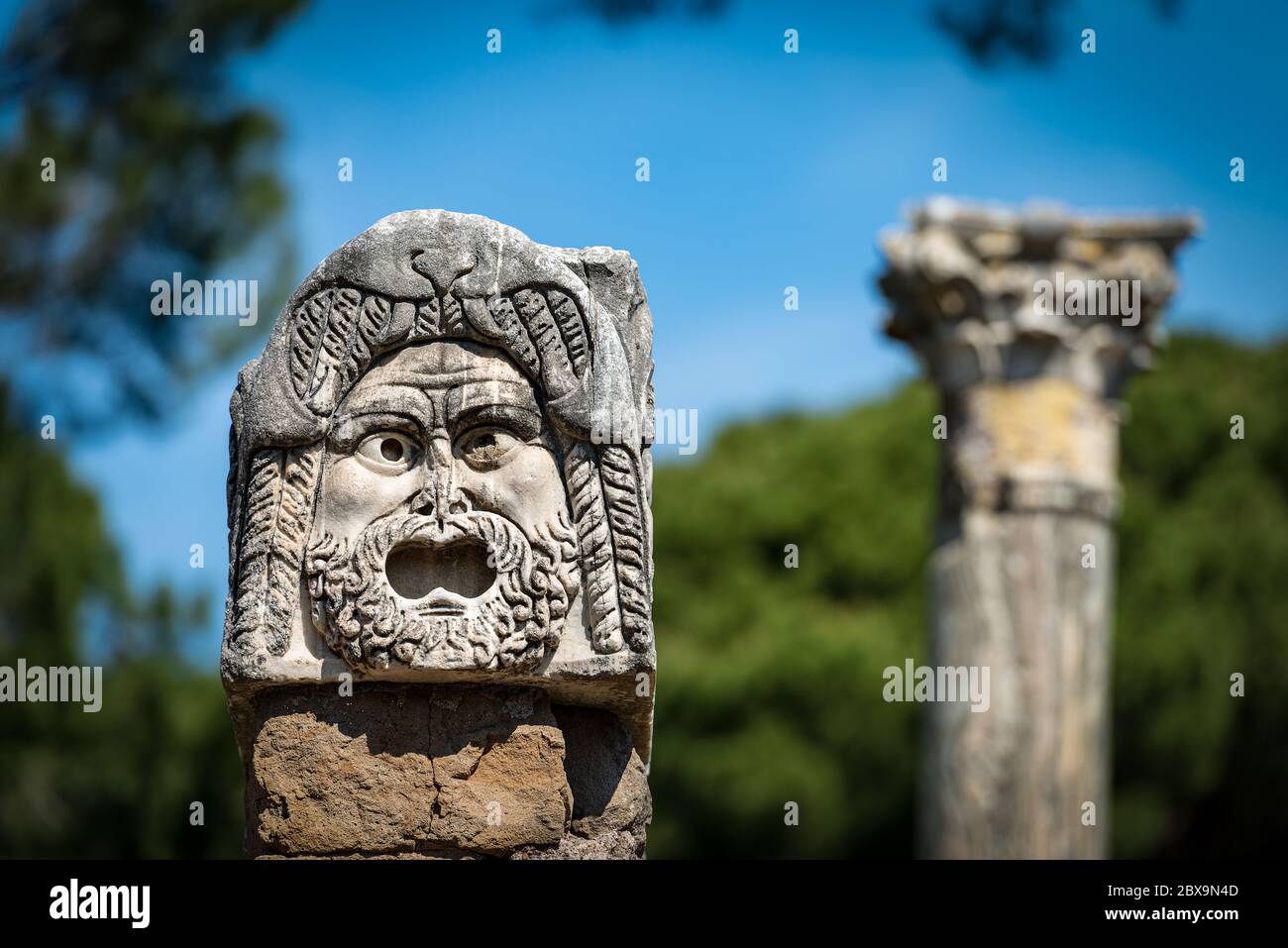 Stone theater mask from the decoration of the amphitheater in Ostia ...