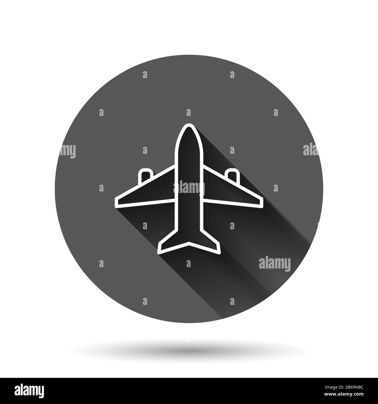 Plane icon in flat style. Airplane vector illustration on black round ...