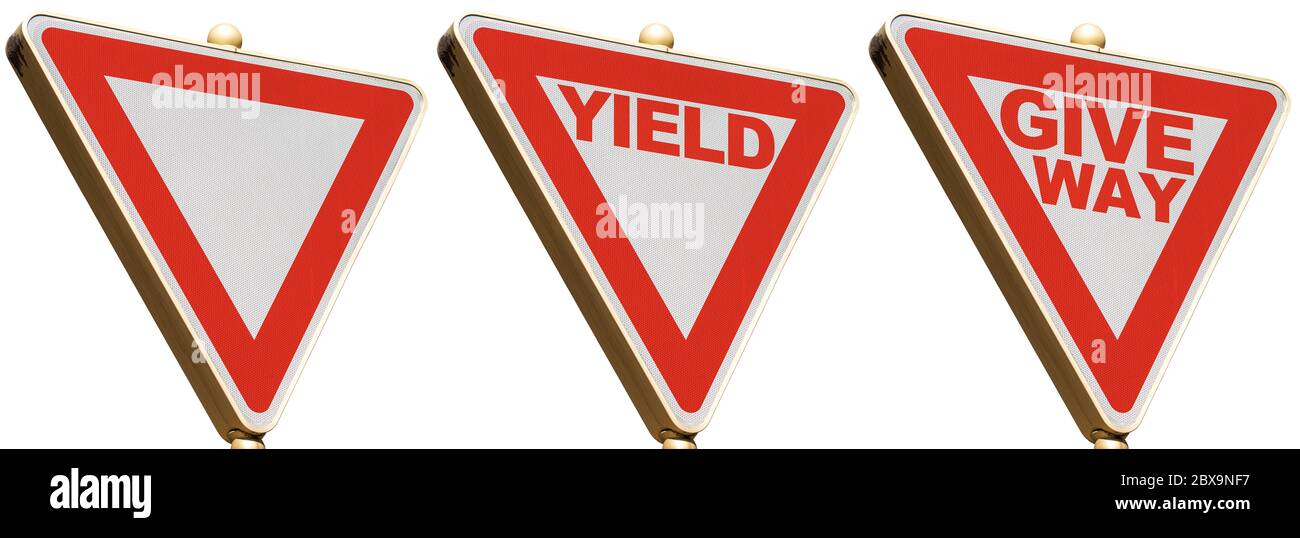 Yield and Give Way road sign, photography, isolated on white background ...
