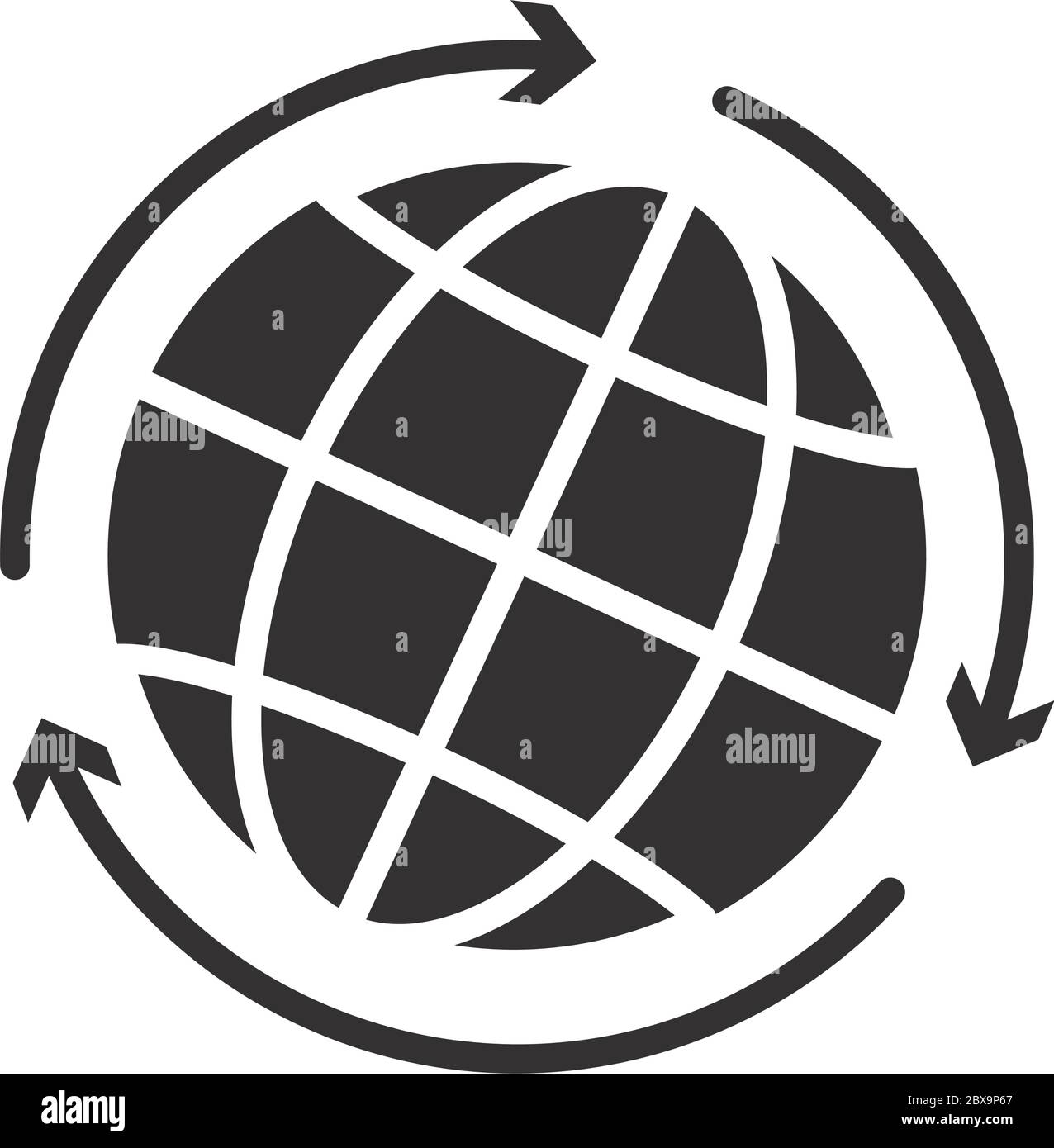 global sphere with arrows around over white background, silhouette ...