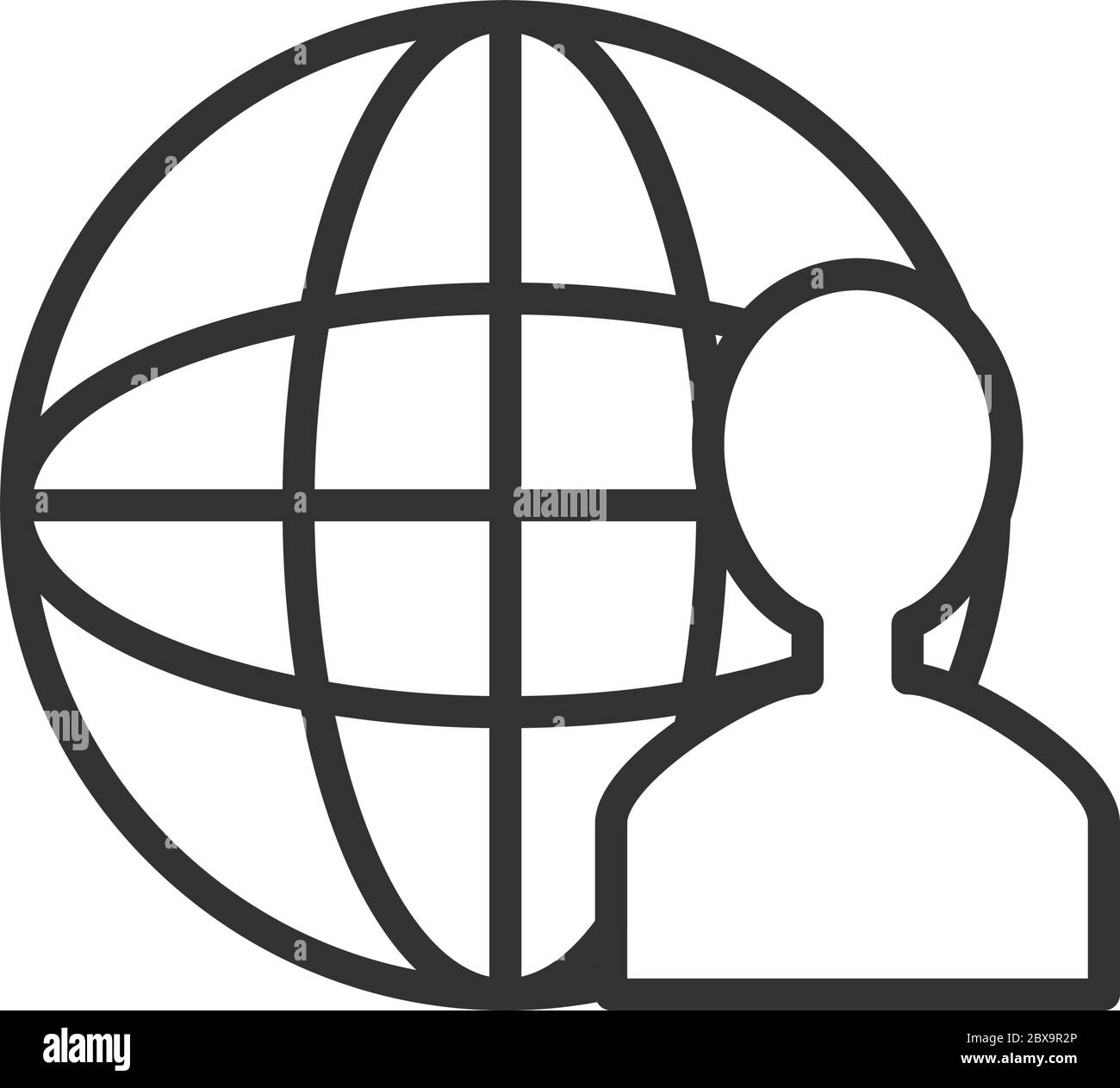 global sphre and avatar icon over white background, line style, vector ...