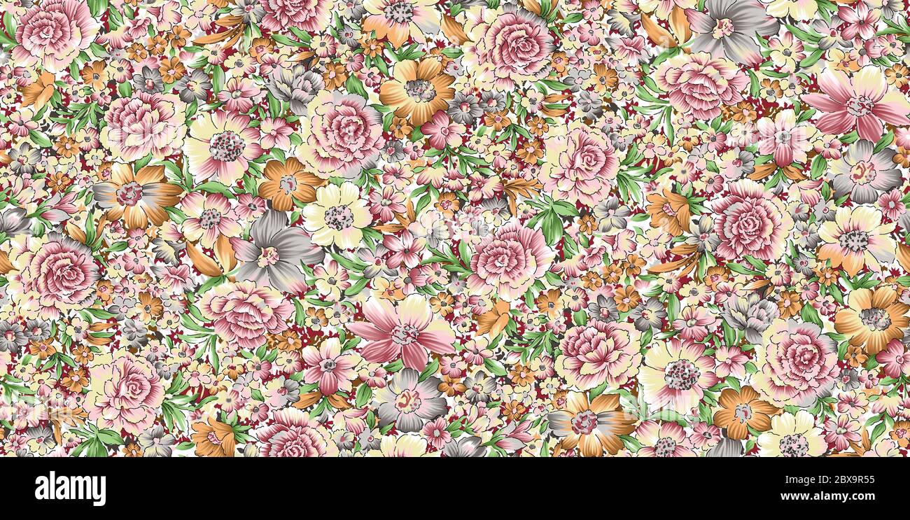 Seamless pattern with spring flowers and leaves. Hand drawn background ...