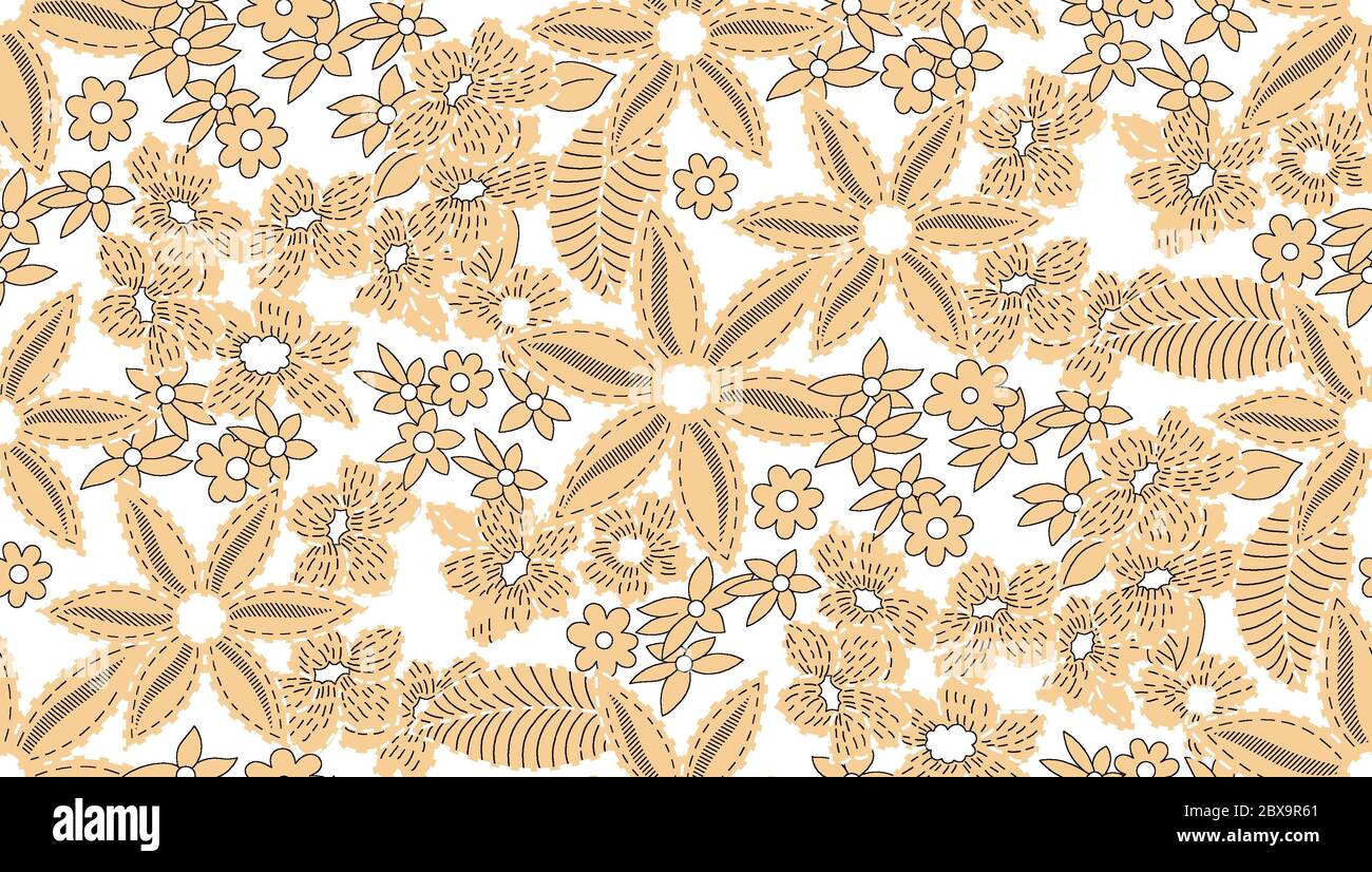 Seamless pattern with spring flowers and leaves. Hand drawn background ...